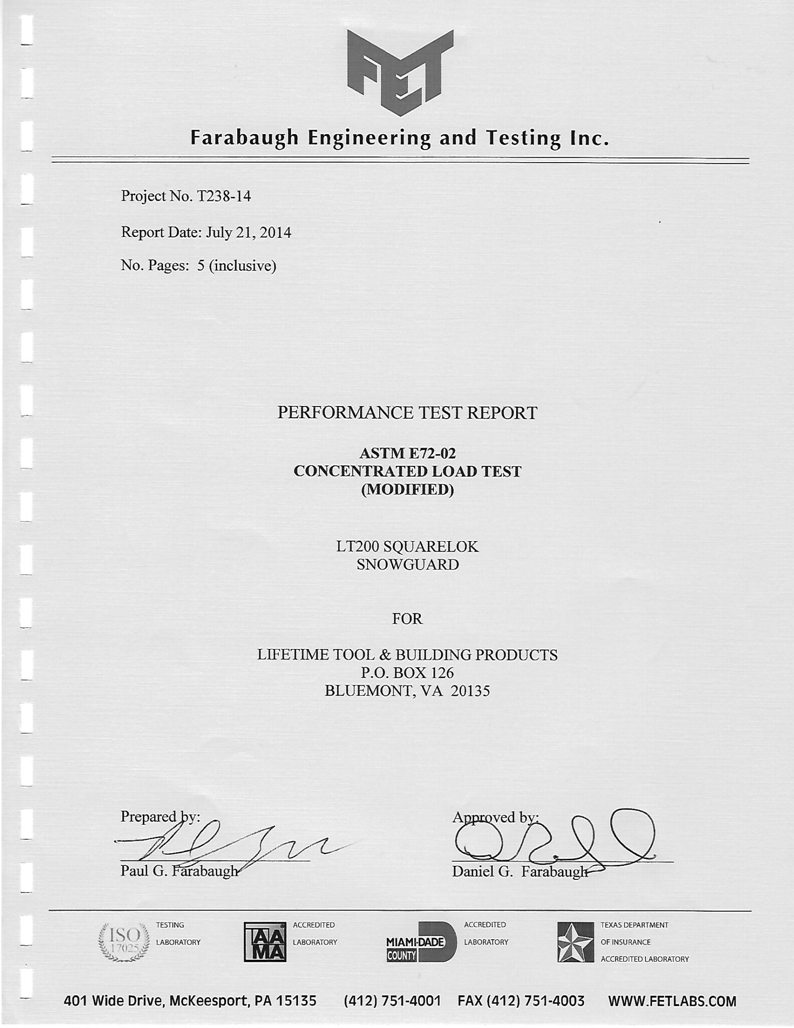 Concentrated Load Test