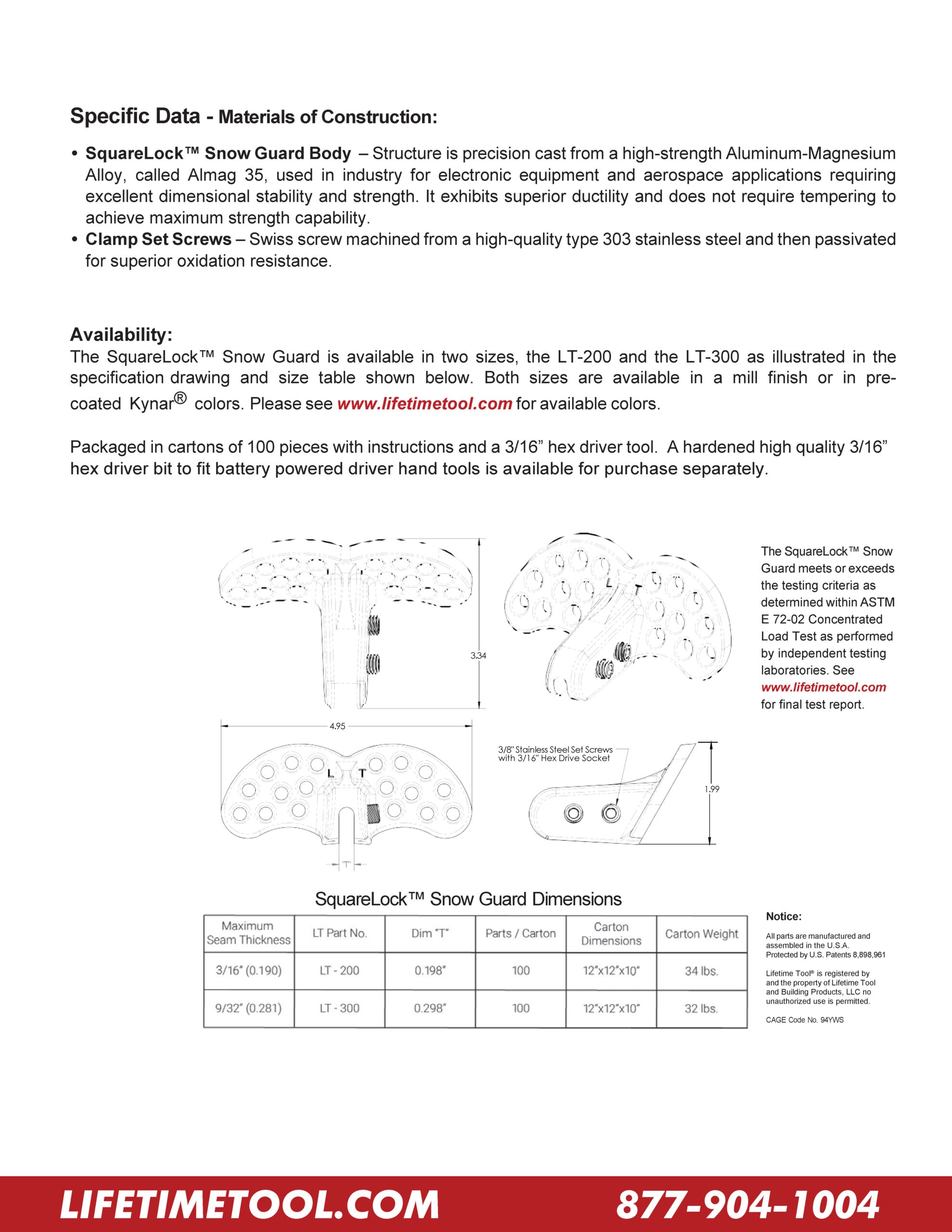 SquareLock™ Snow Guard | Lifetime Tool & Building Products LLC