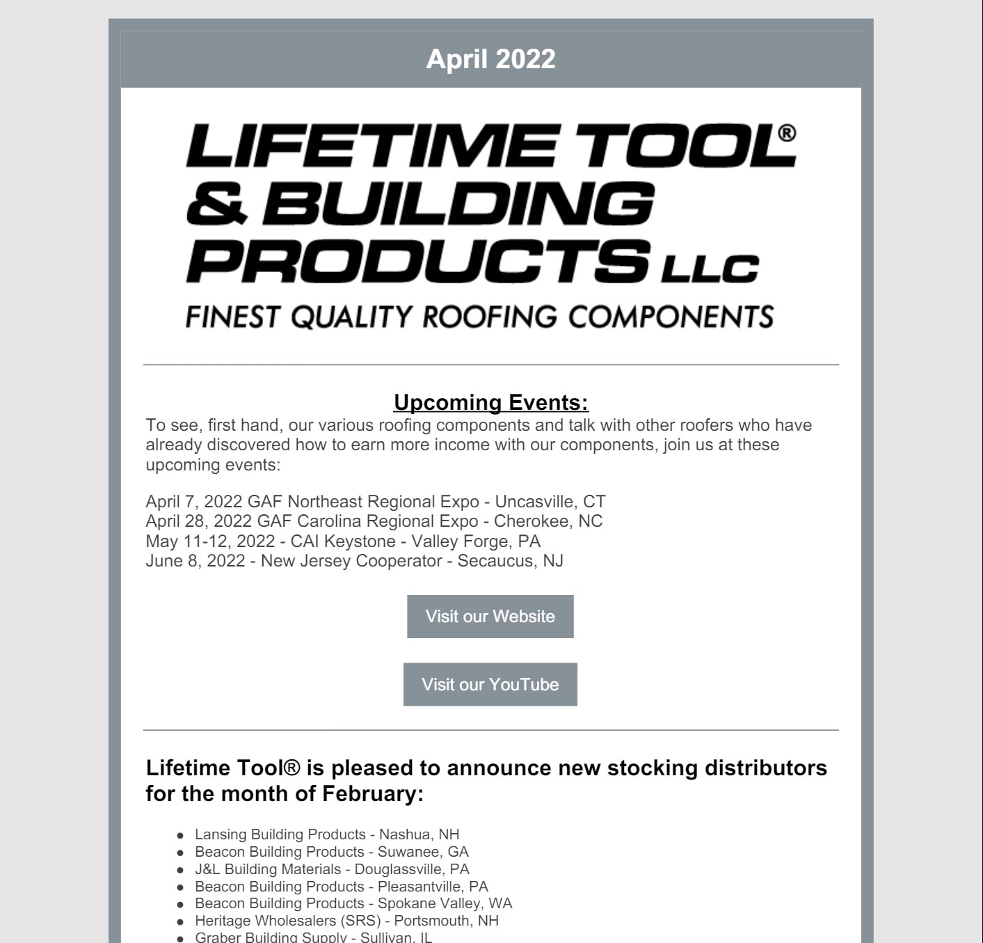Lifetime Tool® Newsletter April 2022 | Lifetime Tool & Building ...