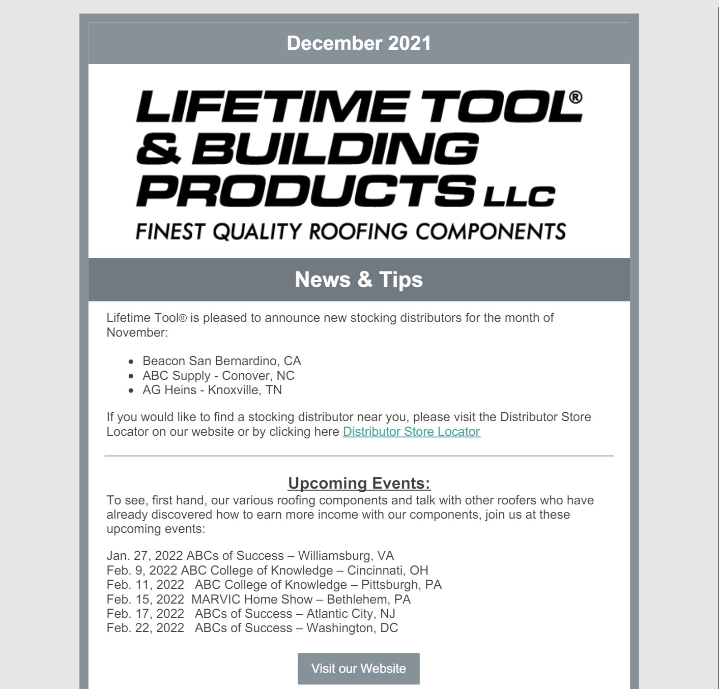 Lifetime Tool® Newsletter December 2021 | Lifetime Tool & Building ...