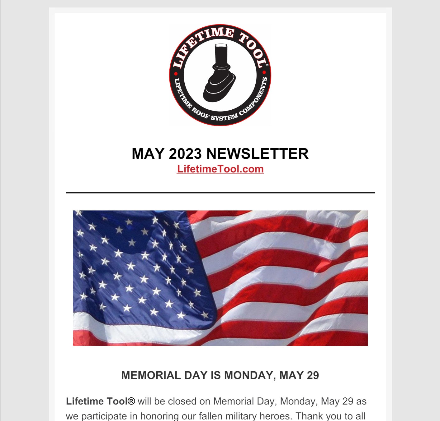 Lifetime Tool® Newsletter May 2023 | Lifetime Tool & Building Products LLC