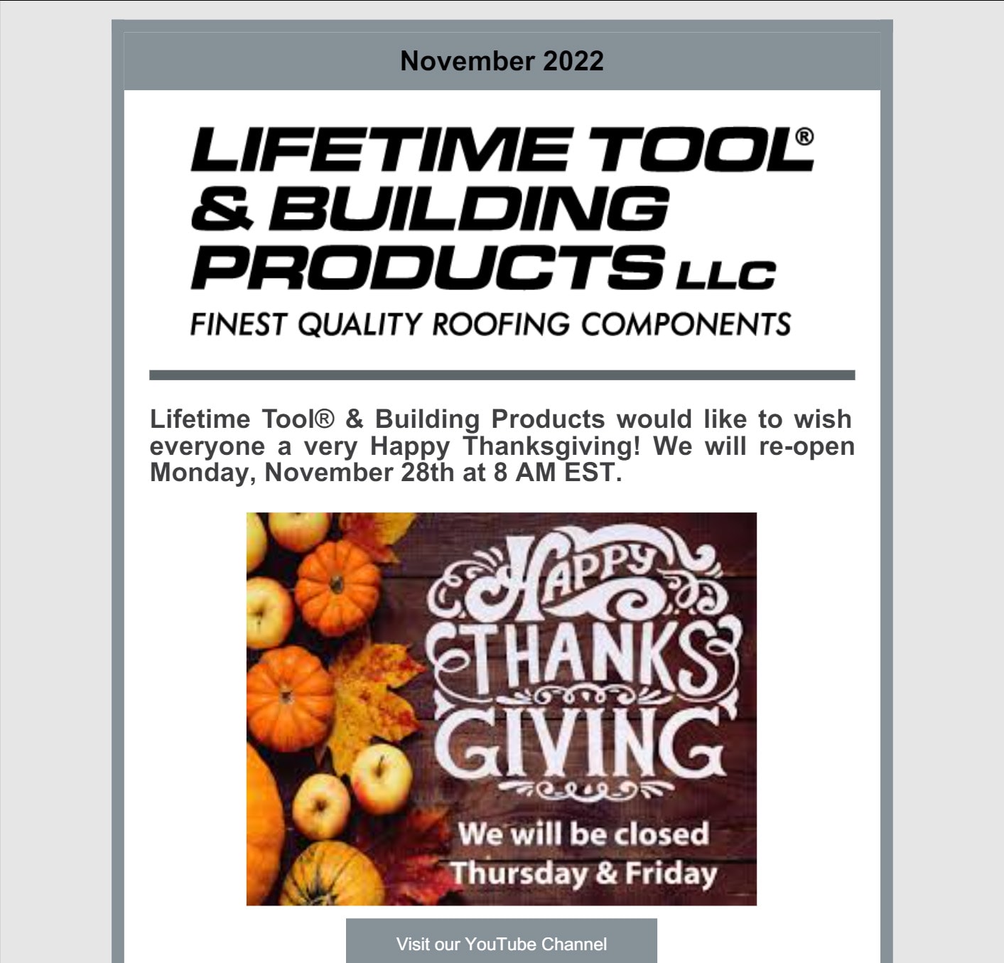 Lifetime Tool® Newsletter November 2022 | Lifetime Tool & Building ...